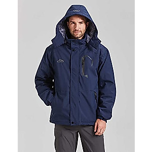 ELLSWOS Men's Waterproof Ski Jacket Winter Snow Coat Warm Hooded Raincoat Windproof Windbreakers, Blue, X-Large