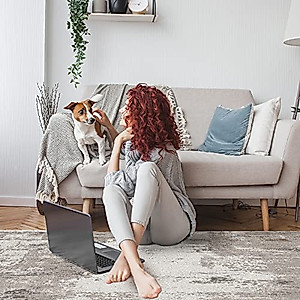 OIGAE Machine Washable Rug 9'x12', Ultra-Thin Foldable Abstract Modern Area Rug, Stain Resistant Anti Slip Backing Rugs for Living Room&Bedroom&Dining Room, Brown