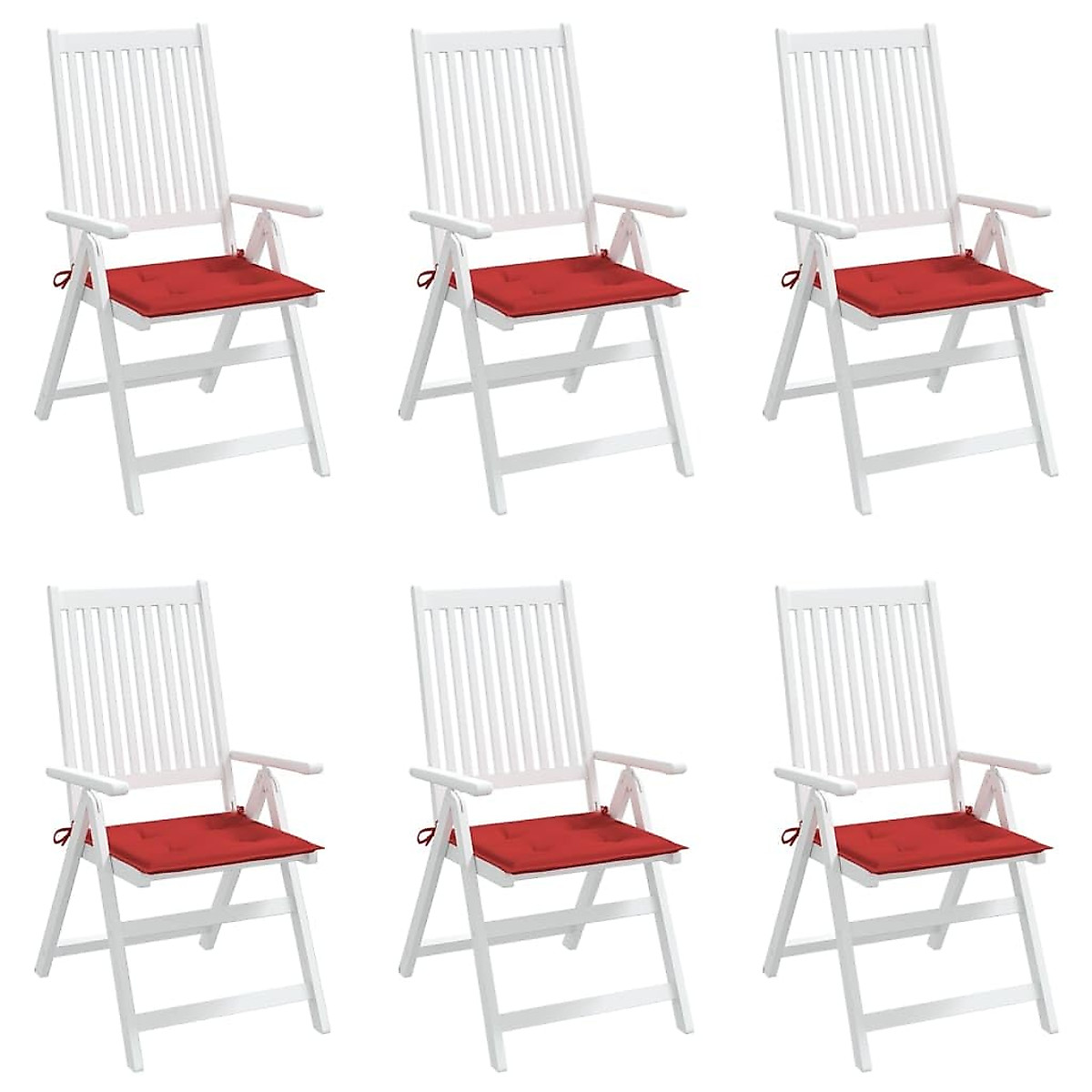 vidaXL Outdoor Garden Chair Cushions - Set of 6, Red, Oxford Fabric, Comfortable Seat Cushions with Securing Ropes, 19.7"x19.7"x1.2"
