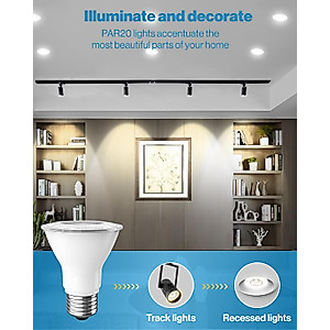 Sunco Lighting - 10 Pack PAR20 LED Bulbs 50W Equivalent 7W Dimmable, CRI90 4000K Cool White 470 Lumens E26 Medium Base IP65 Waterproof Indoor Outdoor Home Super Bright Wide Area Flood Light - UL