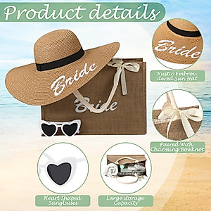 Silkfly 6 Pcs Bridal Shower Gifts Set Summer Bachelorette Party Accessories Bride Beach Bag Sun Hat Heart Sunglasses Rhinestone Bride Earrings MRS Cosmetic Bag for Beach Bride Wifey Wedding Gifts