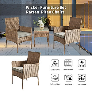VSMKSJ 3 Pieces Patio Set Balcony Furniture Sets for Apartments.Bistro Furniture Set, Conversation Sets with Coffee Table, for Porch, Patio, Garden and Removable Cushions (Grey)
