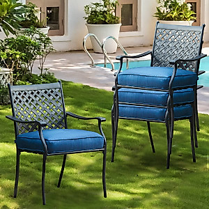 PatioFestival Patio Dining Chairs Stackable Outdoor Chairs Dining Furniture Set of 4,All Weather Frame with Thick Cushion for Porch,Yard,Balcony,Kitchen