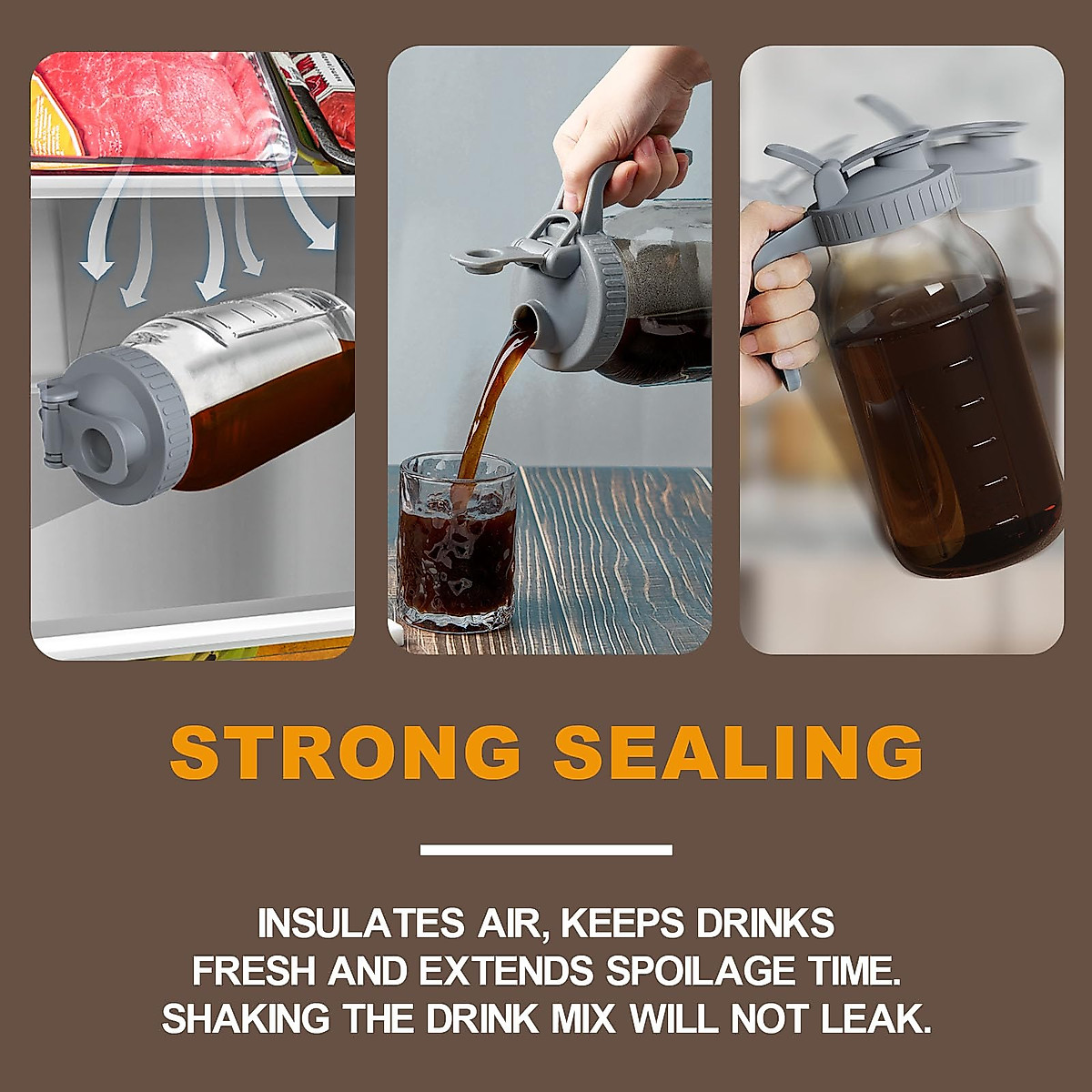 Cold Brew Coffee Maker Jar - 64oz Thick Glass Multipurpose Mason Pitcher Spout Lid with Handle & Stainless Steel Filter for Iced Brew Coffee, Lemonade, Ice Tea, Homemade Fruit Drinks Container