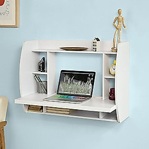 Haotian FWT18-W, White Home Office Table Desk Workstation Computer Desk with Storage Shelves, Trestle Desk