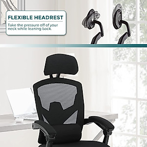 Ergonomic Office Chair, Reclining High Back Mesh Chair, Computer Desk Chair, Swivel Rolling Home Task Chair with Lumbar Support Pillow, Adjustable Headrest, Retractable Footrest and Padded Armrests