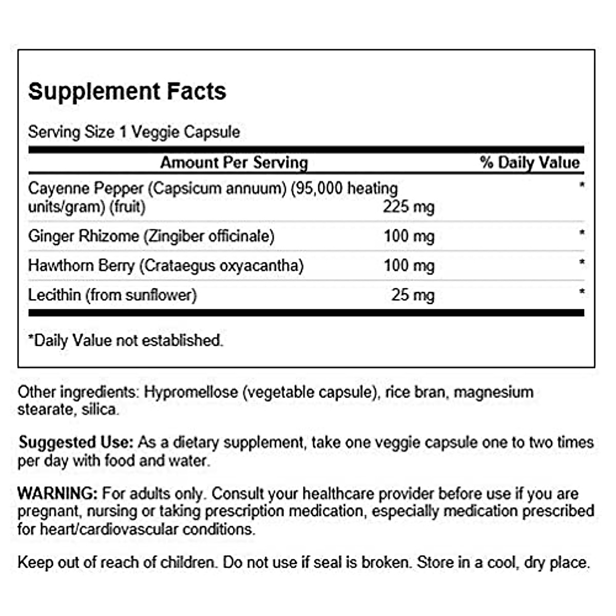 Swanson Super Cayenne - with Ginger Rhizome, Hawthorn Berry & Lecithin 100 Veg Caps 2 Pack