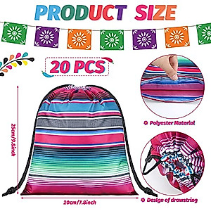 Shappy 20 Pack Mexican Candy Bags Fiesta Gift Bag, 9.8 x 7.8 Inch, Mexican Themed Party Decorations Cloth Gift Bags with Drawstring Cotton Candy Bags for Fiesta Party Favors Candy Gift Decorations