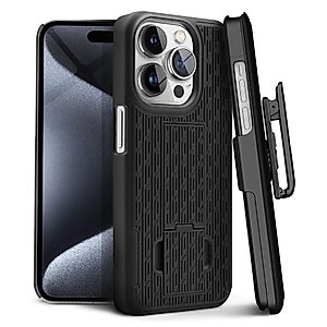 MOTIVE for iPhone 15 Pro Case with Belt Clip, Shell Holster Combo for Apple iPhone 15 Pro Holster, Slim Rugged Case, Drop Shockproof Protective Cover & Kickstand, 6.1 inch | Black