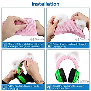 Geekria NOVA Knit Fabric Headband Cover + Cat Ears Attachment Compatible with Razer, SteelSeries, HyperX, Sennheiser, Astro, Sony, Logitech, ATH Headphones, Easy DIY Installation (Pink)