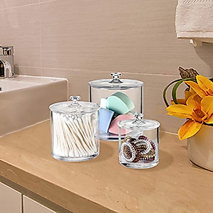 Premium Quality Acrylic Qtip Holder Apothecary Jars Bathroom Vanity Organizer Canister for Qtips,Cotton Swabs,Cotton Balls,Cosmetic Pads,Flossers,Nail Polish,Bath Salts,Clear,Plastic | 3-Pack