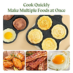 Egg Pan 4 Cup Omelette Pans Nonstick 4 Cute Animal Patterns Versatile Breakfast Skillet Healthy Breakfast Pancake Pan for Eggs, Plett, Crepes, Compatible with Gas Stove and Induction Cooktop (Black)