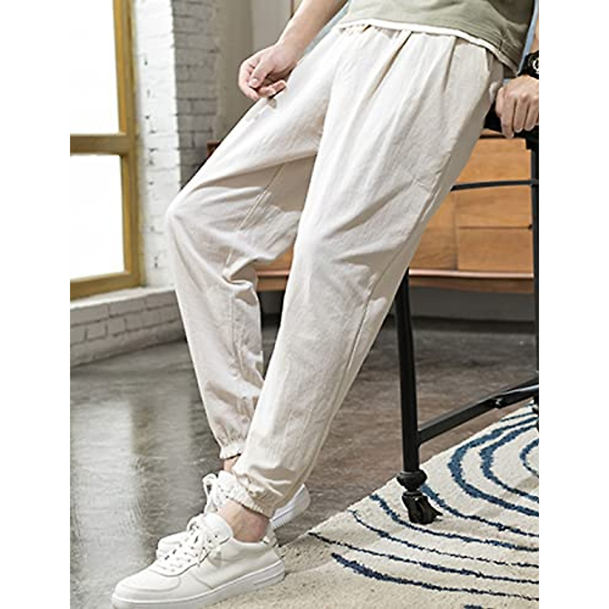 Zontroldy Men's Pants Cotton Linen Yoga Golf Beach Jogger Sweat Lounge Harem Pants Trousers(0009-Khaki1-XL)