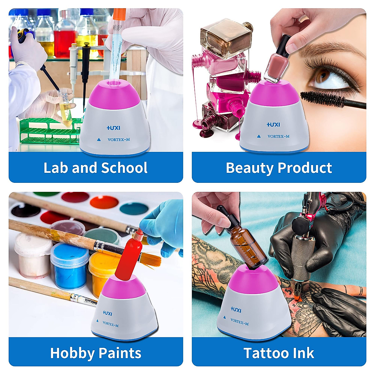 Mini Vortex Mixer HuXi Lab Vortex Shaker, 3000RPM Portable Vortexer with Touch Function for Nail Polish, Eyelash Adhesives, Pigments, Acrylic Paints Mixing, Test Tubes and Centrifuge Tubes 50ML