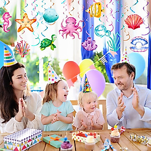Colarr 54 Pieces Ocean Sea Party Hanging Decorations Ocean Party Hanging Swirls Ocean Animals Themed Party Supplies ocean sea Birthday Party Ceiling Decor Sea Animals Turtle Baby Shower Decor