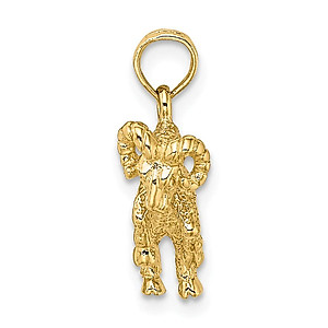 Solid 14k Yellow Gold 3-D Aries Zodiac Charm Pendant - 22mm x 8mm