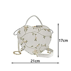 Lace Heart Round Handbags PU Leather Fresh Flower Chain Bag Tote Ladies Purse Peach Heart Cross Body Bags(3)