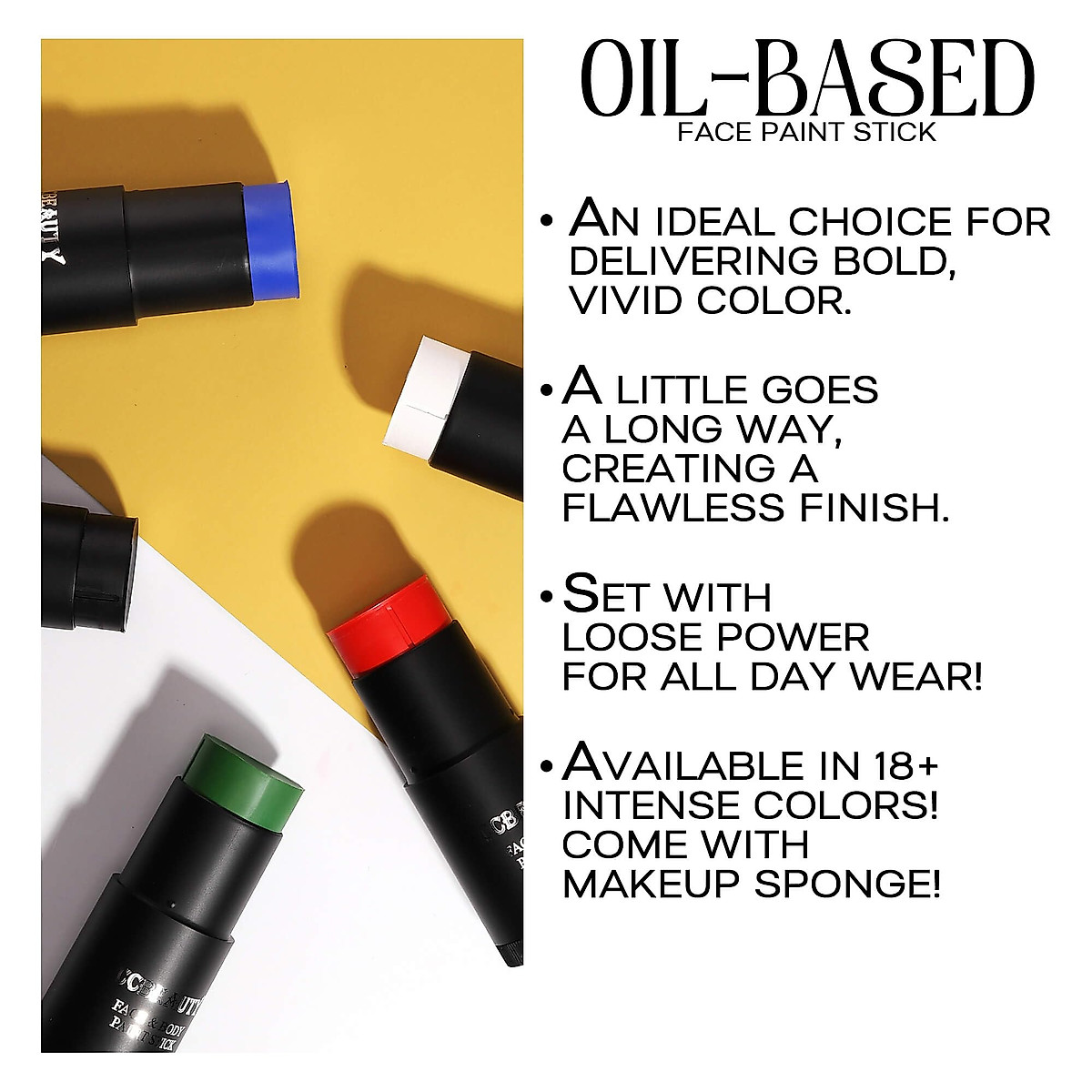 CCbeauty Light Blue Face Paint Stick,Face Painting Kit,Non Toxic SFX Makeup For Avatar Corpse Bride Halloween Costume Cosplay,Professional FX Body Paint,Full Coverage Foundation With Makeup Sponge