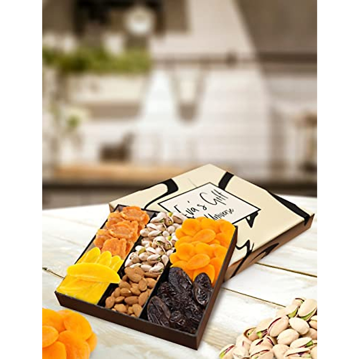 Anna and Sarah Gift Basket Mixed Dried Fruit and Nuts in Box Dried Pears, Fancy Medjool Dates, Dried Apricot, Dried Mango, California Pistachio and Raw Almond (6 Assortments) ,Holiday, Birthday, Healthy Fruit Anniversary, Corporate Treat Box for Women, Me