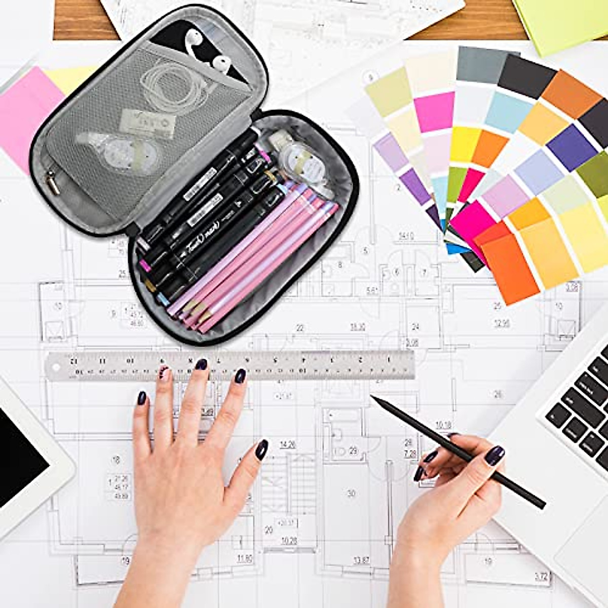 Pencil Case Pencil Bags with Zipper Pencil Pouch Pen Case Black Pen Box for Boys Girls Stationary Organizer for College Office Travel By Gloppie