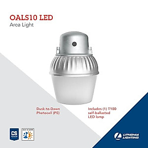 Lithonia Lighting OALS10 Outdoor LED Area Light with Photocell Dusk-to-Dawn, Gray