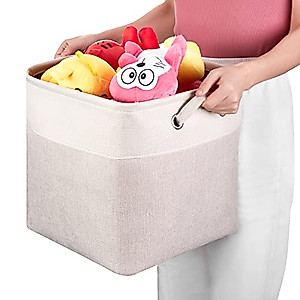 Fabric Cube Storage Boxes Foldable Storage Bins Silver Khaki and Beige Patchwork Storage Baskets Cube Storage Bins with Handle Cubes Inserts Storage for Home and Office Supplies 13x13x13 cube organizer bin 3 Pcs/Pack