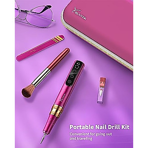 YBLNTEK Electric Nail File, 35,000 RPM Portable Electric Nail Drill for Acrylic Gel Nails, Cordless Nail Drill for Home Salon Manicure and Pedicure, Red