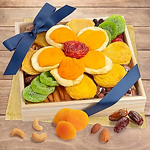 Blue Bow Gourmet Floral Dried Fruit & Nut Gift Tray for Easter, Mother's Day, Birthday, Thank You, Sympathy