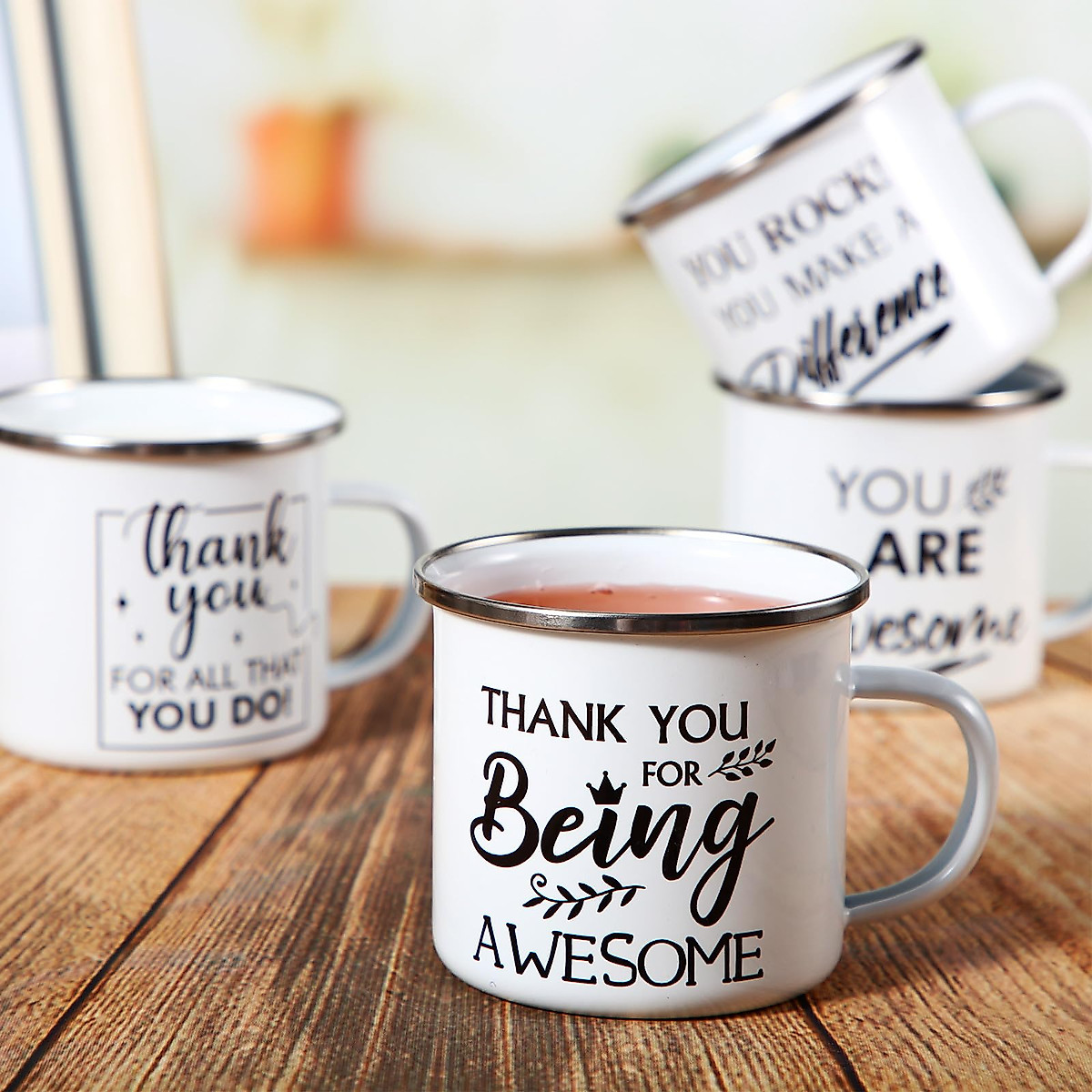 Tanlade 4 Pcs Thank You Mug Employee Appreciation Gifts 12 oz Enamel Coffee Mugs with Handle White Inspirational Cups Appreciation Gifts for Employee Coworkers Teacher Nurse Volunteer(Stylish)