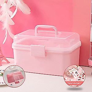 YS0911 For Creative Pink Plastic Storage Box With Handle Multi Layers Kids Children Hair Accessories Container Bin Portable Multipurpose Jewelry Art Crafts Organizer Kids Hair Container
