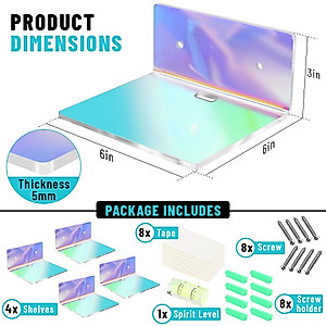 4 Pack Rainbow Iridescent Acrylic Floating Shelves for Wall Mounted - Durable Floating Shelf, Space Saving Display for Dazzling Home Decor, Living Room, Bedroom, Bathroom, Kitchen, Office & Kids Room