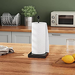 Paper Towel Holder Countertop Stand - GSlife Weighted Standing Paper Towel Roll Holders for Kitchen, Durable Metal - Elegant Black