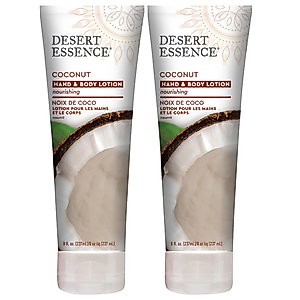 Desert Essence Coconut Hand & Body Lotion Nourishing Organic Coconut Oil, Hibiscus Flower Extract & Jojoba Oil - Softens & Moisturizes Skin - Vegan, Cruelty-Free, Sulfate-Free - 8oz (Pack of 2)