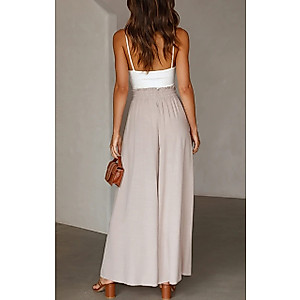 Wanzetaly Women's 2023 Fashion Casual Wide Leg Pants Elastic High Waisted Palazzo Pants with Pockets(0084-Apricot-XL)