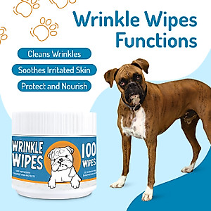 Eye Wipes (120Wipes) + Wrinkle Wipes for Bulldogs(100Wipes) - Clean Wrinkles, Tear Stains, Tail Pockets and Paws