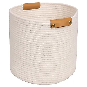 CabanaMar Natural White Woven Storage Basket Decorative Rope Basket for Storage and Organization Durable Round 12x12 Room Organizer for Living Room, Bedroom, College Dorm, Closet Shelves, Nursery