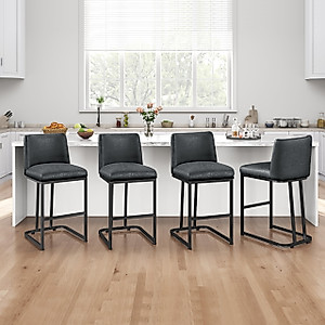 Yaheetech Counter Height Bar Stools 24'' Bar Stools Set of 2 Leather Bar Chairs Modern Upholstered Barstools with Back for Kitchen Counter, Dark Gray