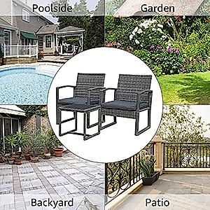 Patiorama 3 Pieces Outdoor Patio Furniture Set, Outdoor Wicker Conversation Set, Patio Rattan Chair Set, Modern Bistro Set with Coffee Table, Garden Balcony Backyard Poolside (Dark Grey)