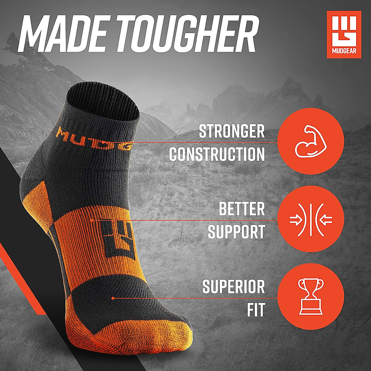 MudGear Quarter Length Socks - Trail Running Socks for Women and Men for Sport, Gym, Running, Yoga,Tennis, Cycling,Golf - 2 Pack Athletic Low Cut Anti-Slip Workout Socks (Black/Orange,Medium)