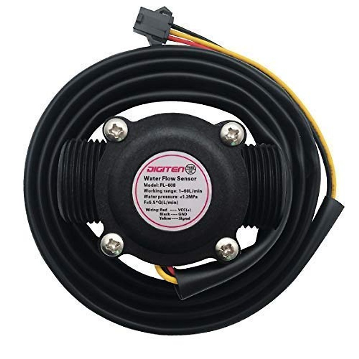 DIGITEN G3/4" Water Flow Sensor with 1.2M(3.9ft) Cable, Food-Grade Hall Effect Sensor Flow Meter Flowmeter Counter 1-60L/min - Arduino, Raspberry Pi, and Reverse Osmosis Filter Compatible