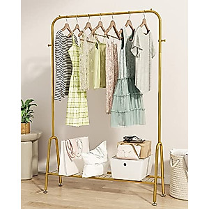 GAMNOF Gold Clothes Rack Metal Clothing Rack 1 Shelf Garment Rack for Storage and Organization of Clothes, Hats and Bags and etc