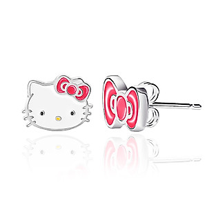 Sanrio Hello Kitty Womens Mismatched Stud Earrings - Sterling Silver Hello Kitty Earrings - Officially Licensed