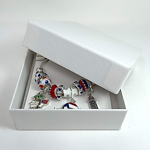 Elosee Puerto Rico Theme Murano Glass Charm Bracelet 7.5 Inch (Silver Tone)