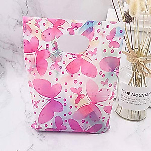 MOTZU 100 Pieces Plastic Gift Bags, Jewelry Shopping Bag with Handle, Colorful Butterfly Pattern, Birthday/Wedding/Holiday/Gift Packaging, 5.9 * 7.87 in