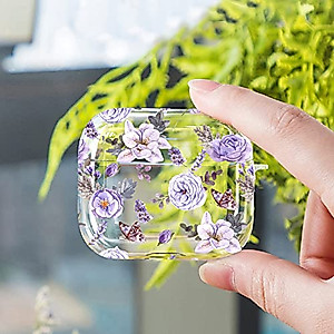 Maxjoy Compatible AirPods 3rd Generation Case, Flower Clear Cute Case for Women Girls Soft Protective Air Pod 3 Gen Cover with Keychain Compatible with Apple Airpods 3rd Charging Case 2021, Purple