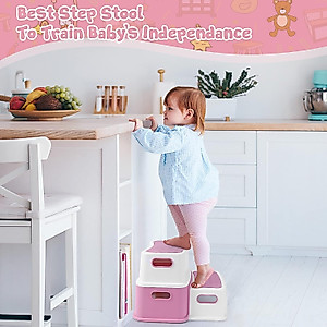 2 Step Stools for Kids, Anti-Slip Toddler Step Stool for Bathroom Sink, Two Step Stool for Toddlers Toilet Potty Training, Toddler Stool for Kitchen Counter Bedroom, Pink