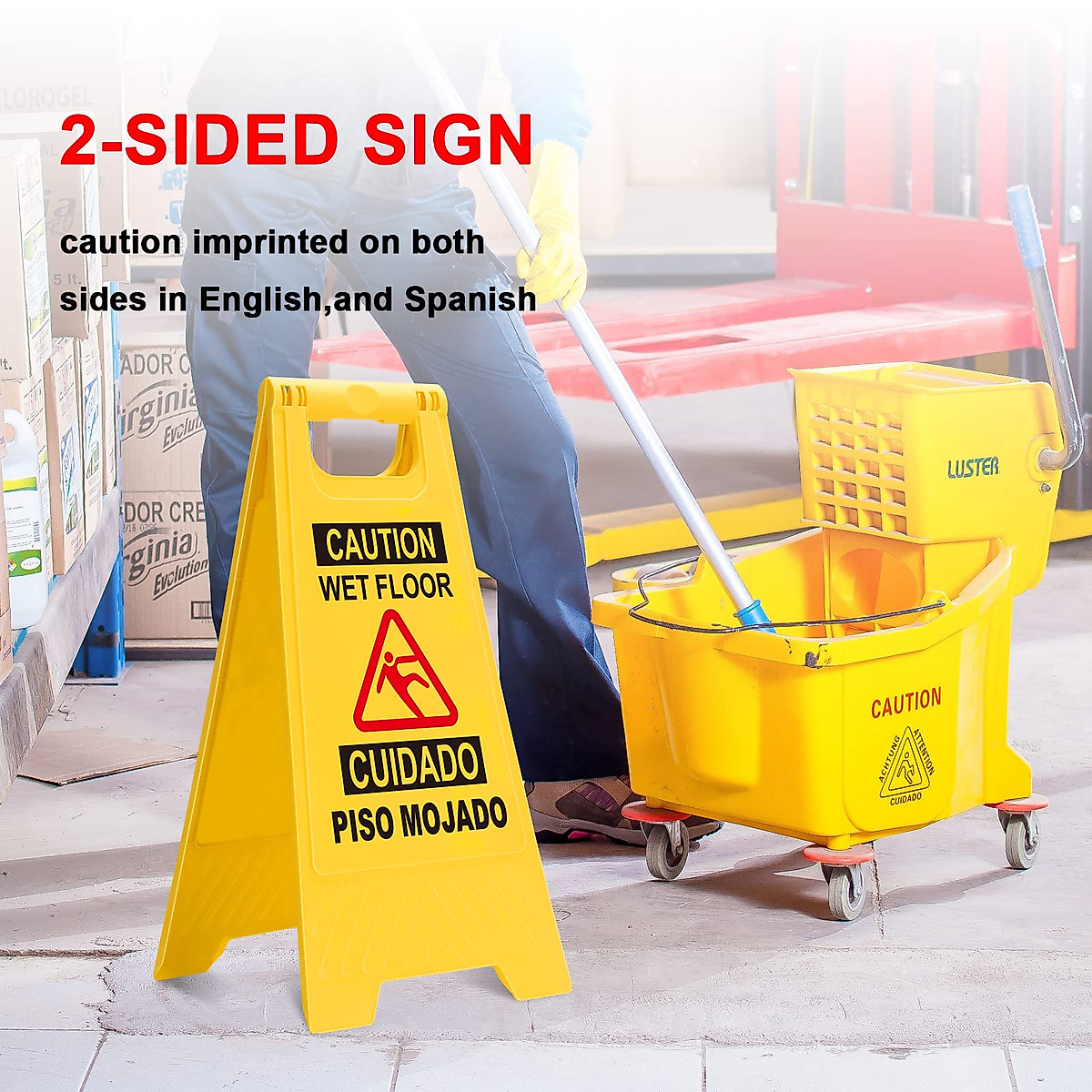 ANZEKE Caution Wet Floor Signs, 3 Pack Double Sided A-Frame Bright Yellow Warning Signs, Bilingual Warning Ideal for Commercial Use, Slip & Fall Accident Prevention