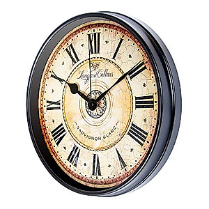 JUSTUP Wall Clock, 12 inch Metal Black Wall Clock European Style Retro Vintage Clock Non - Ticking Whisper Quiet Battery Operated with HD Glass Easy to Read for Indoor Decor (Black 12')