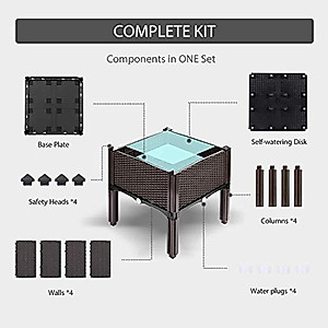 VIVOHOME Elevated Plastic Raised Garden Bed Planter Kit for Flower Vegetable Grow Brown Set of 4