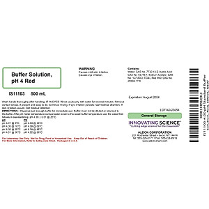 ALDON Innovating Science 4.00 pH Standard Buffer Solution, Red, 500mL - The Curated Chemical Collection
